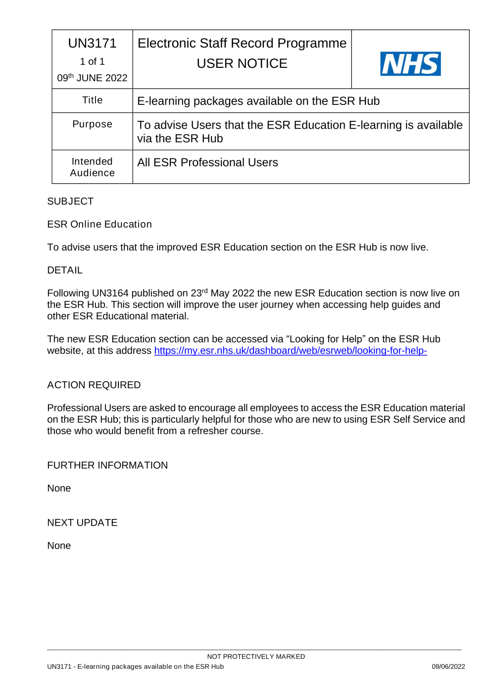 Browse Content - ESR Hub - NHS Electronic Staff Record