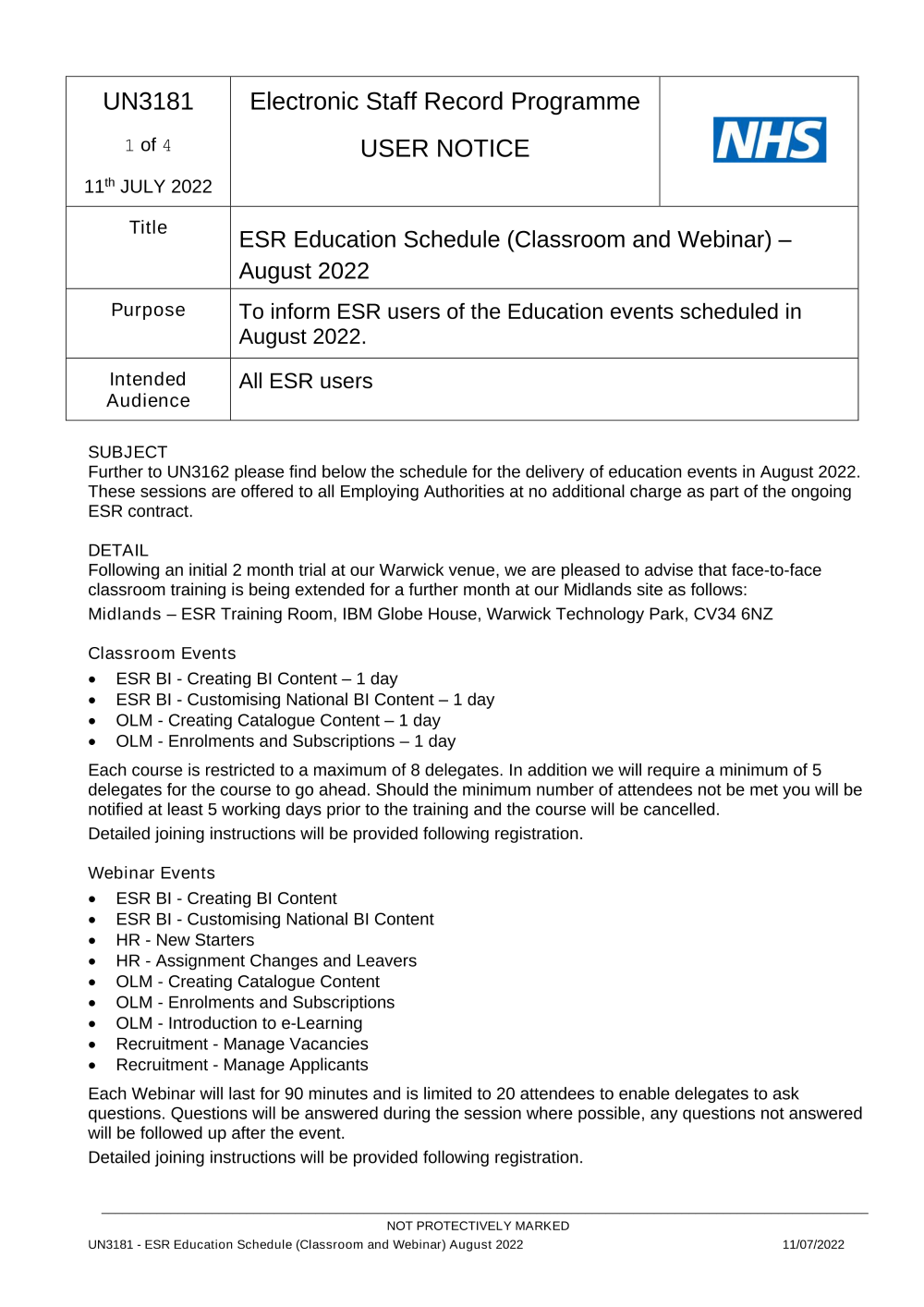 Browse Content - ESR Hub - NHS Electronic Staff Record