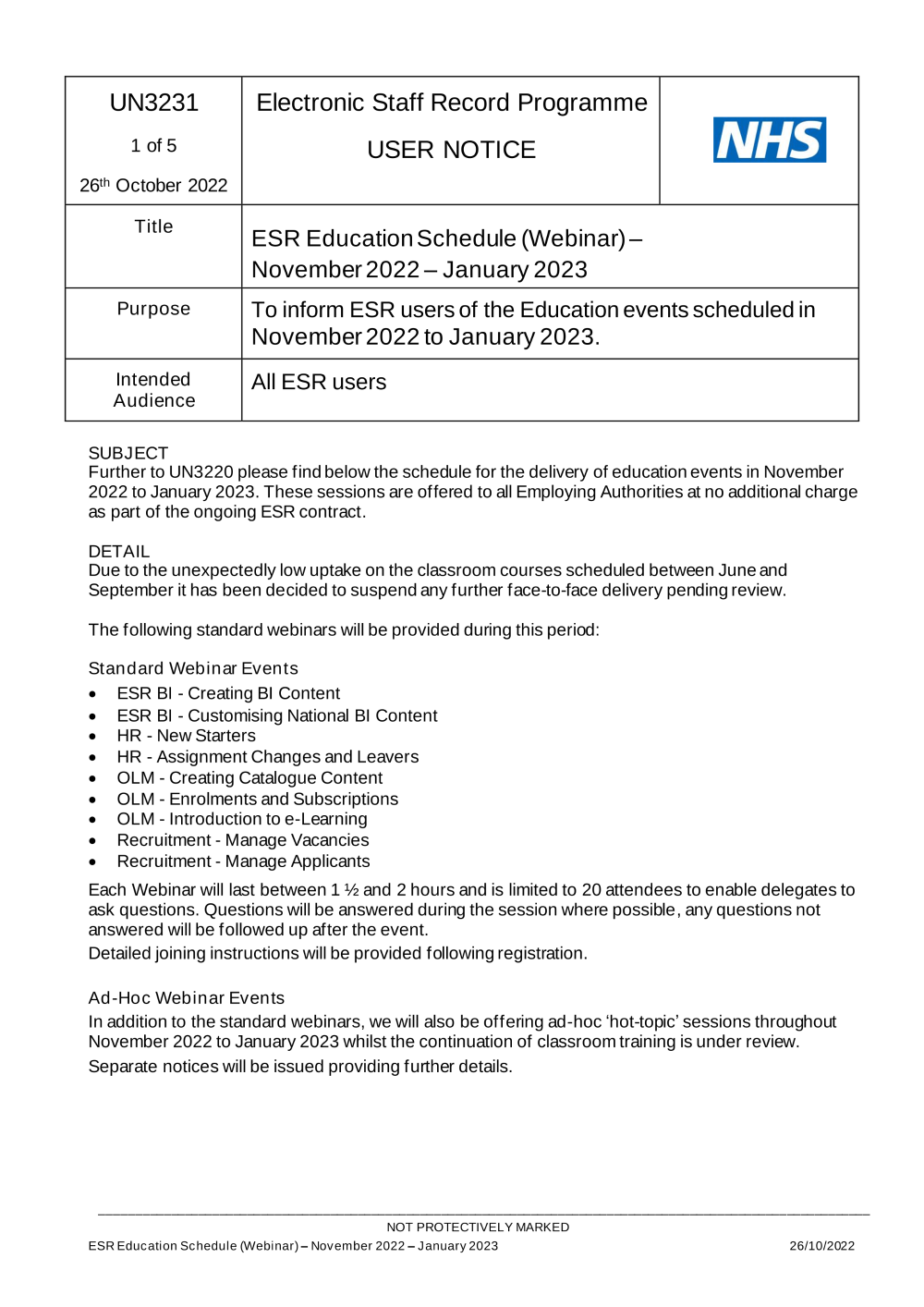 Browse Content - ESR Hub - NHS Electronic Staff Record