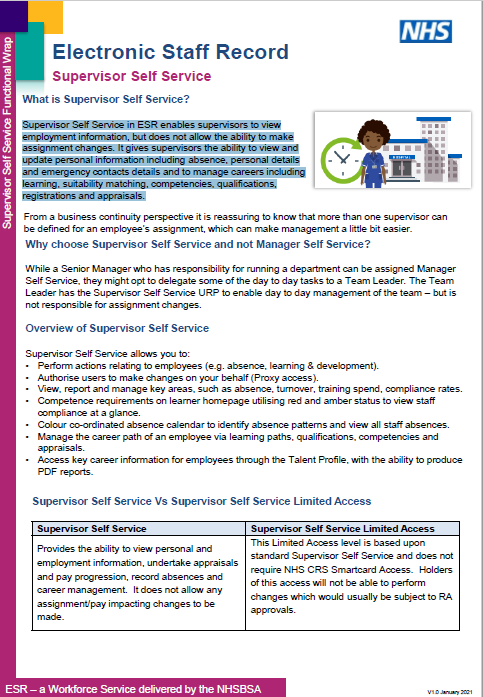 Manager Self Service Functional Guidance - ESR Hub - NHS Electronic ...